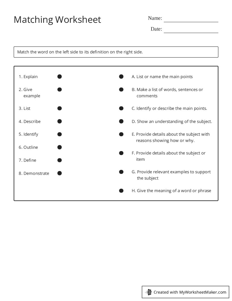 Matching Worksheet - My Worksheet Maker: Create Your Own Worksheets