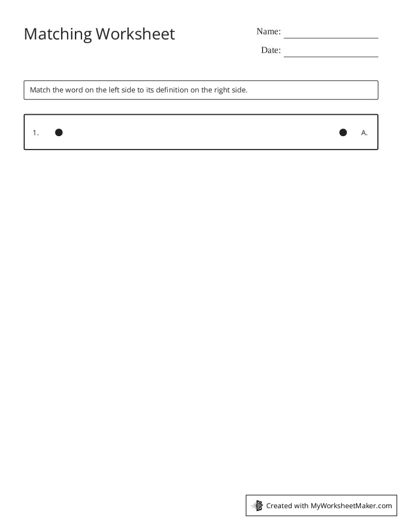 Matching Worksheet - My Worksheet Maker: Create Your Own Worksheets