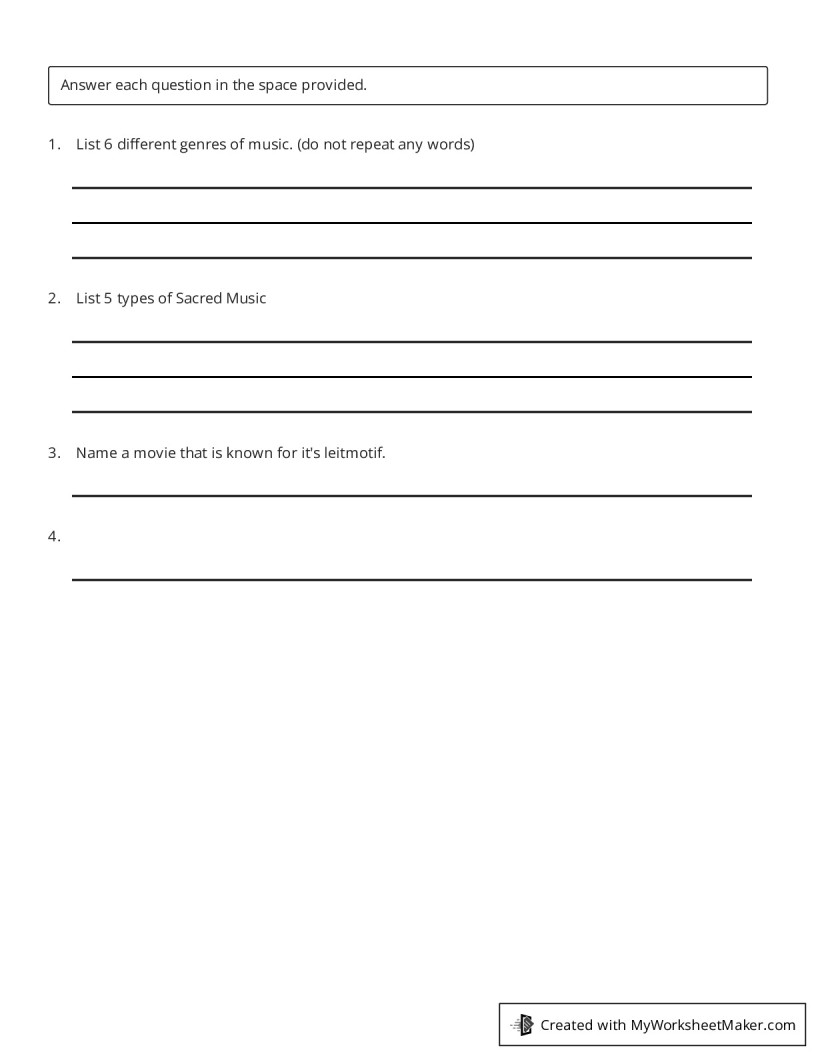 Open Response Worksheet - My Worksheet Maker: Create Your Own Worksheets