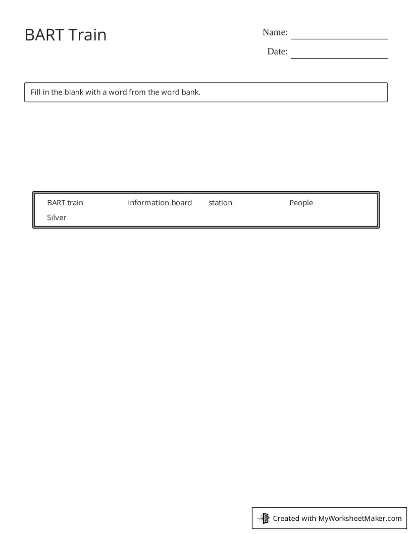 BART Train - My Worksheet Maker: Create Your Own Worksheets