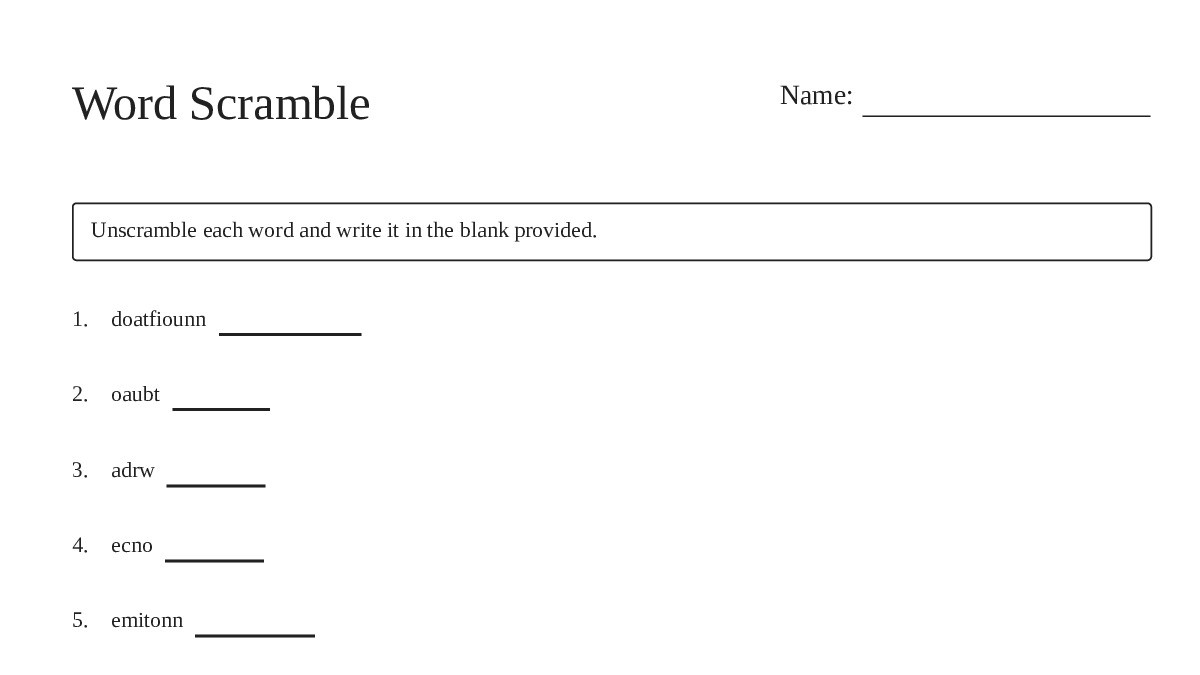 Word Scramble - My Worksheet Maker: Create Your Own Worksheets