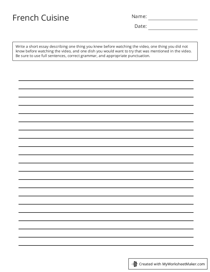 French Cuisine - My Worksheet Maker: Create Your Own Worksheets
