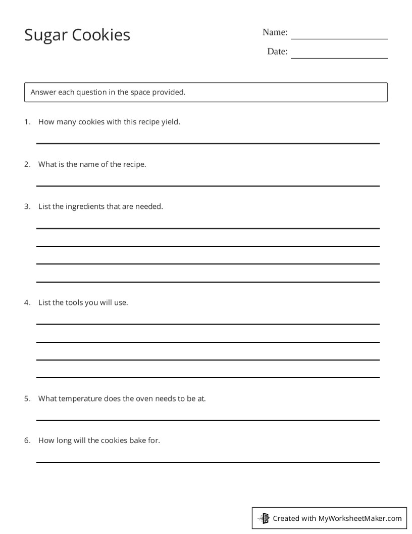 Sugar Cookies - My Worksheet Maker: Create Your Own Worksheets