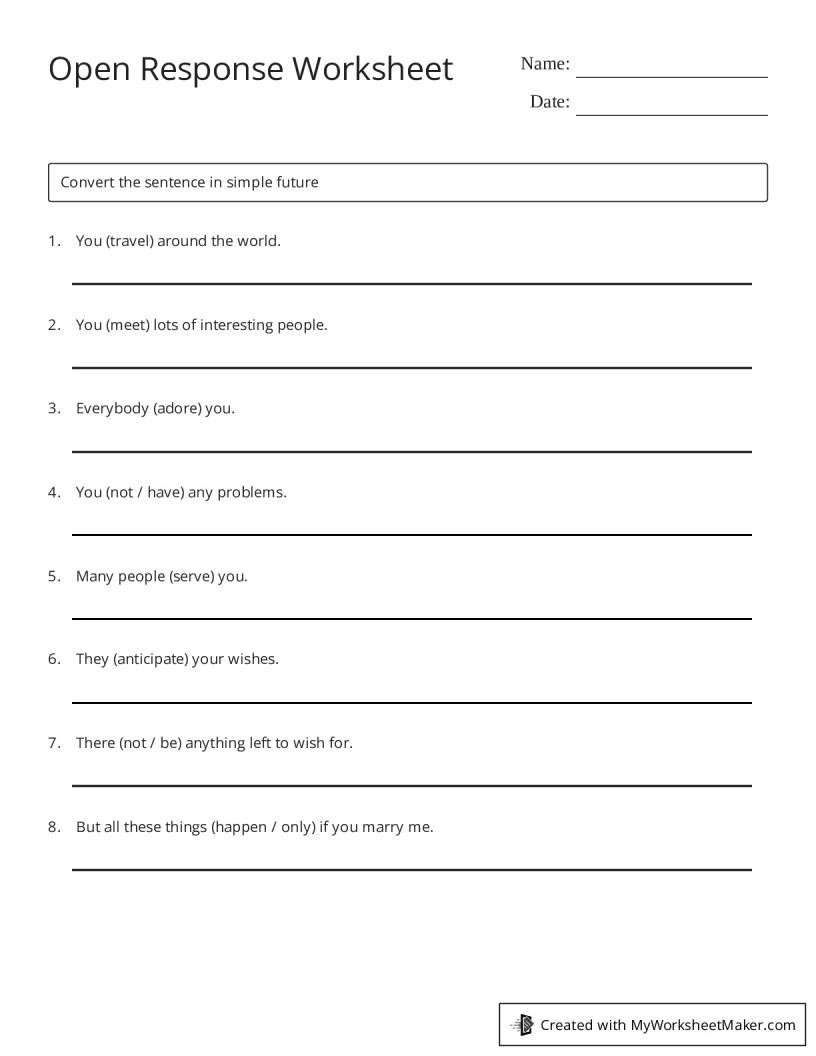 Open Response Worksheet - My Worksheet Maker: Create Your Own Worksheets