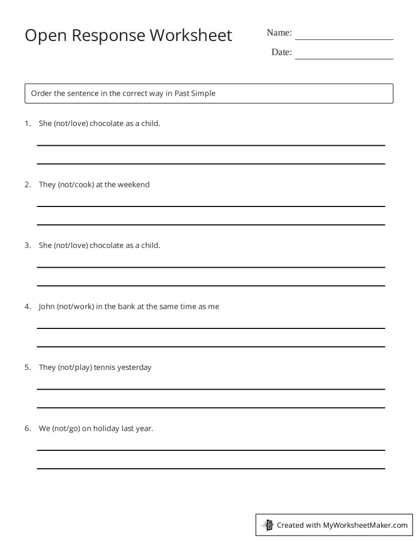 Open Response Worksheet - My Worksheet Maker: Create Your Own Worksheets