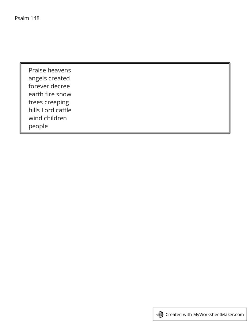 Psalm 148 - My Worksheet Maker: Create Your Own Worksheets