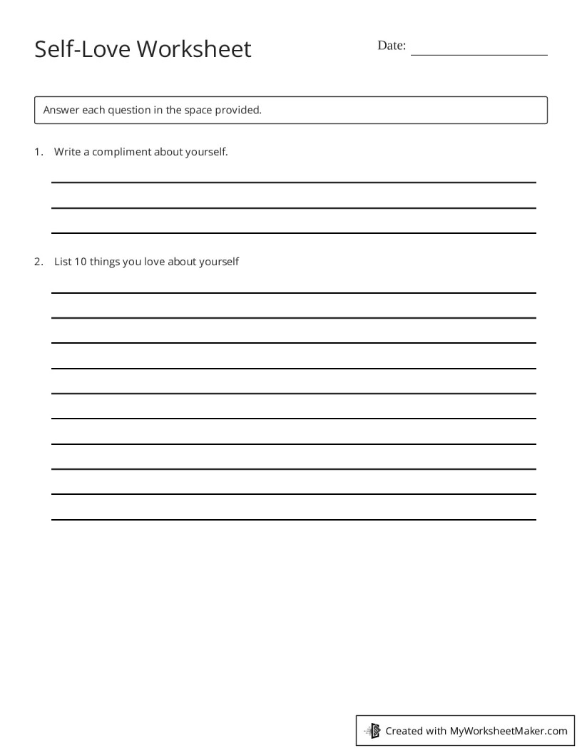 Self-Love Worksheet - My Worksheet Maker: Create Your Own Worksheets