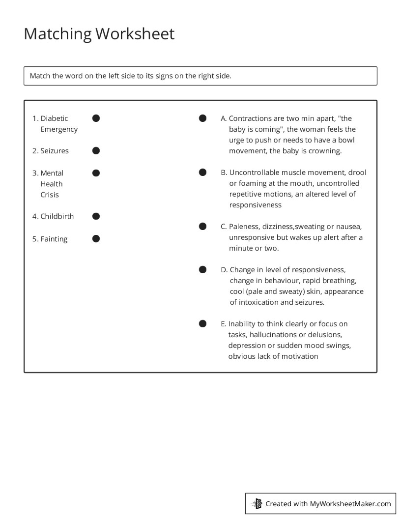 Matching Worksheet - My Worksheet Maker: Create Your Own Worksheets