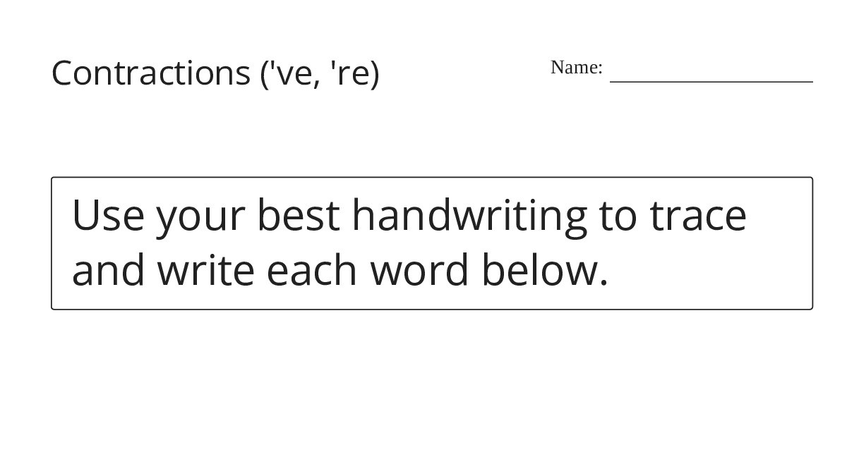 Contractions ('ve, 're) - My Worksheet Maker: Create Your Own Worksheets