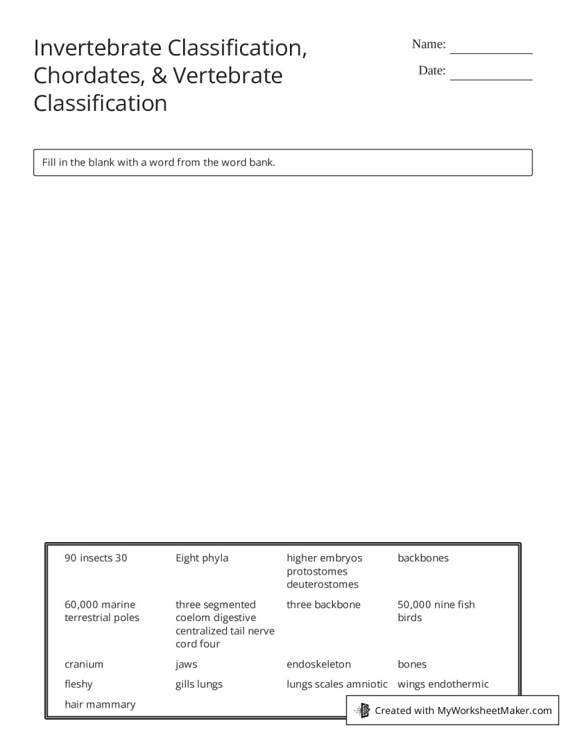 Invertebrate Classification, Chordates, & Vertebrate Classification ...