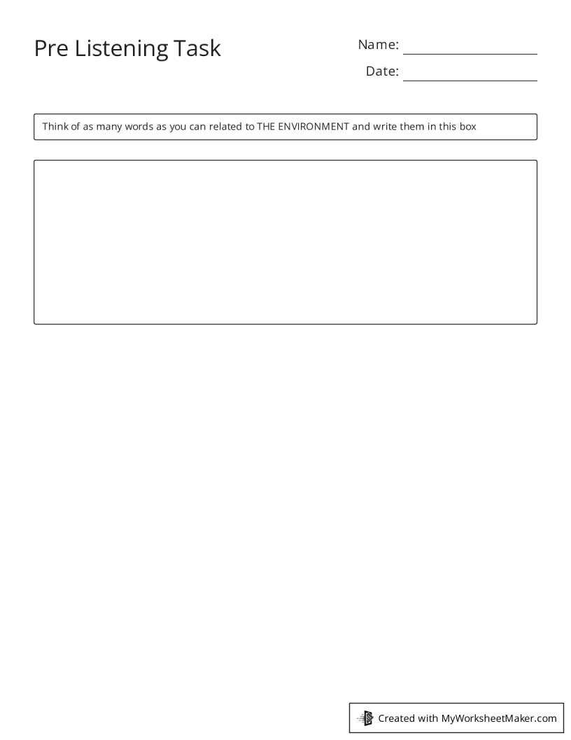 Pre Listening Task - My Worksheet Maker: Create Your Own Worksheets