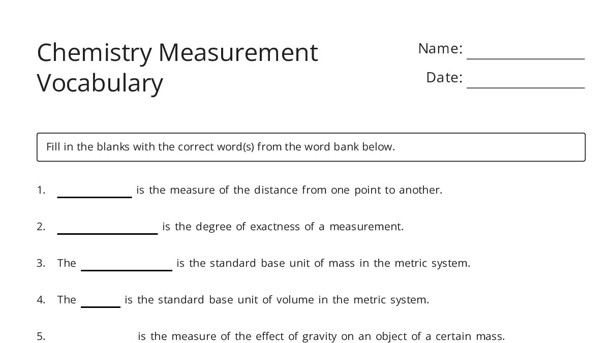 Chemistry Measurement Vocabulary - My Worksheet Maker: Create Your Own ...