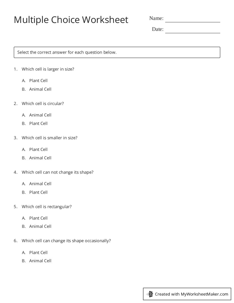 Multiple Choice Worksheet - My Worksheet Maker: Create Your Own Worksheets