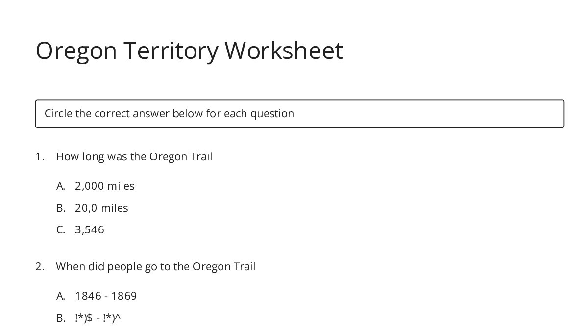 Oregon Territory Worksheet - My Worksheet Maker: Create Your Own Worksheets