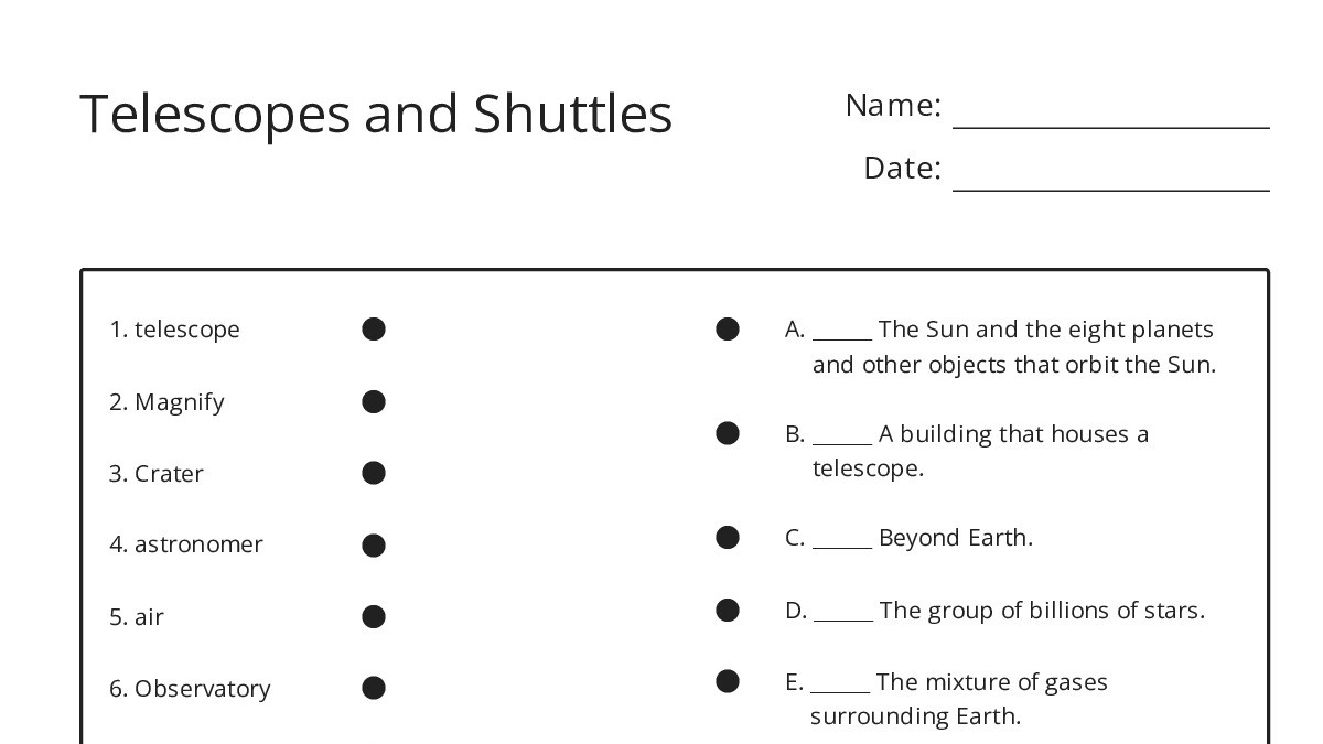 Telescopes and Shuttles - My Worksheet Maker: Create Your Own Worksheets