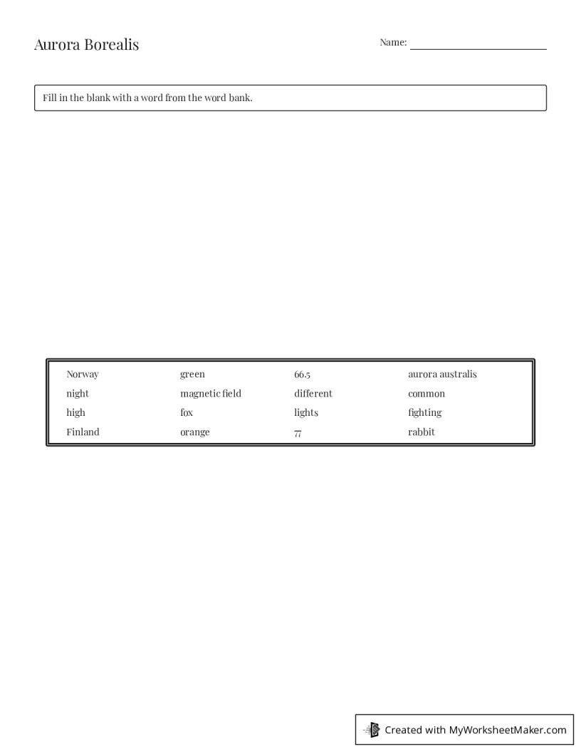 Aurora Borealis - My Worksheet Maker: Create Your Own Worksheets
