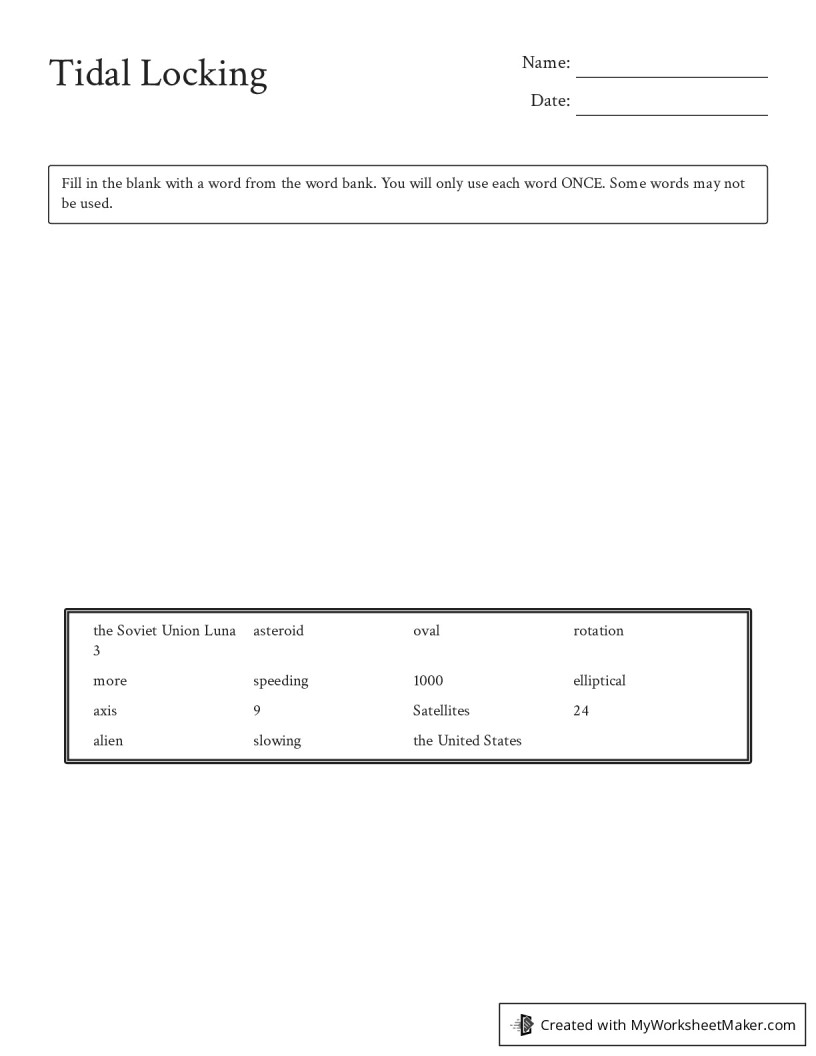 Tidal Locking - My Worksheet Maker: Create Your Own Worksheets