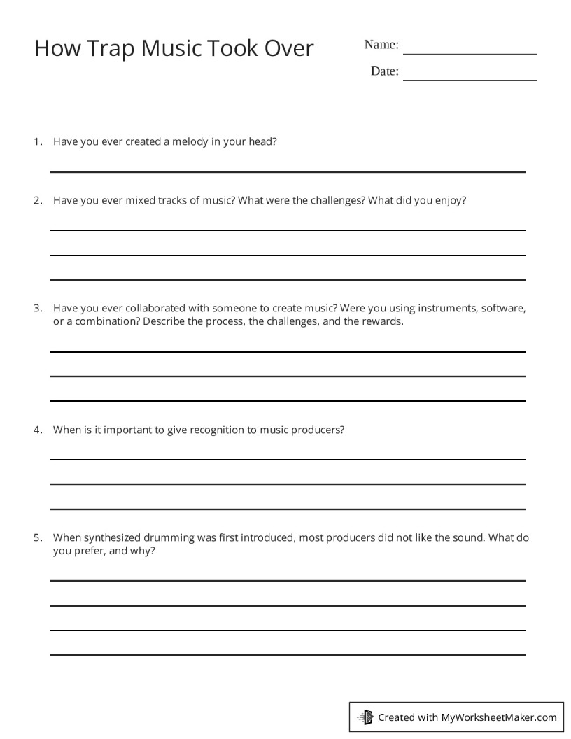 How Trap Music Took Over - My Worksheet Maker: Create Your Own Worksheets