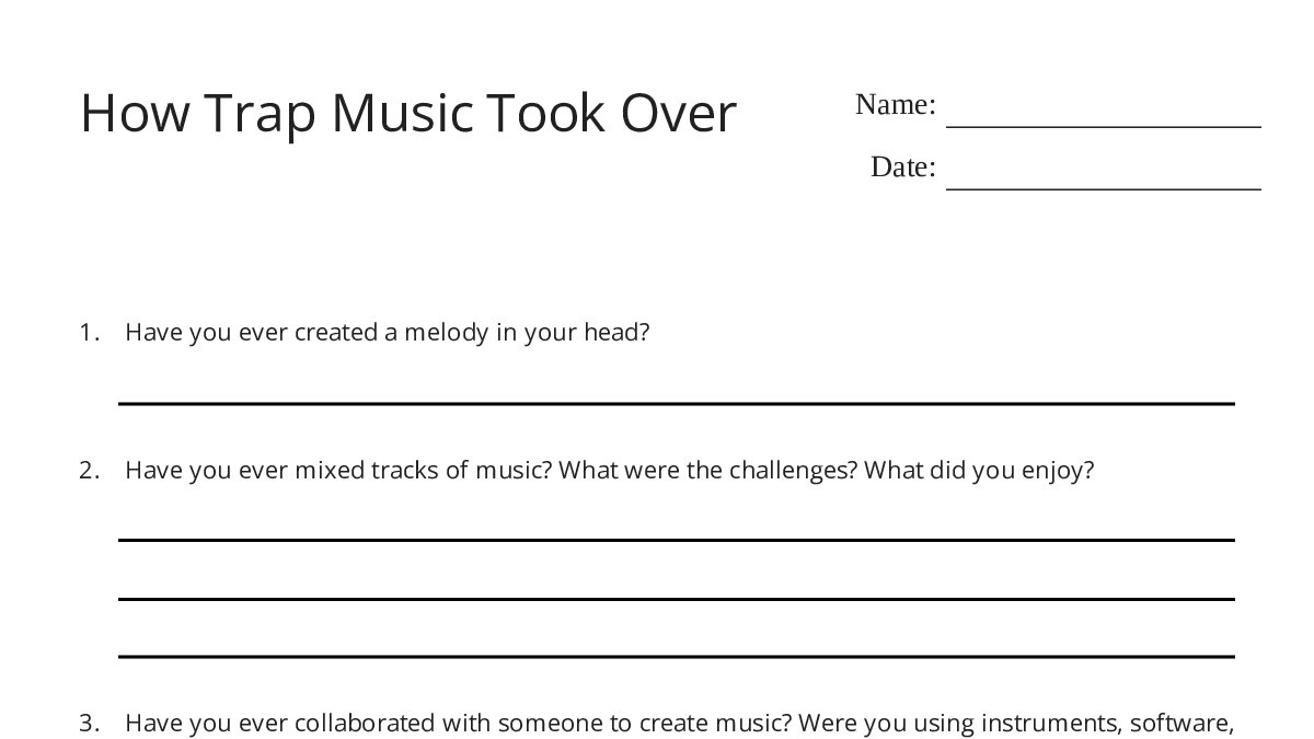 How Trap Music Took Over - My Worksheet Maker: Create Your Own Worksheets