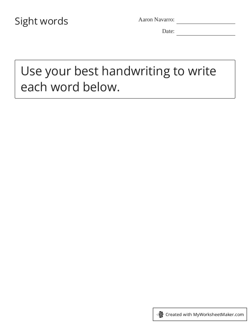 Sight words - My Worksheet Maker: Create Your Own Worksheets
