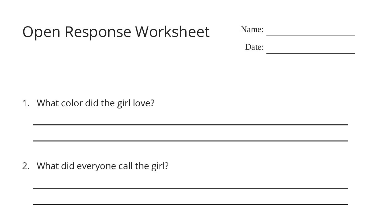 Open Response Worksheet - My Worksheet Maker: Create Your Own Worksheets
