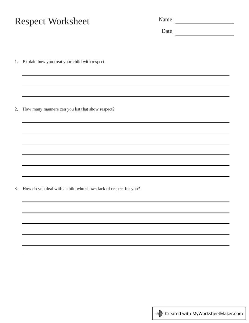 Respect Worksheet - My Worksheet Maker: Create Your Own Worksheets