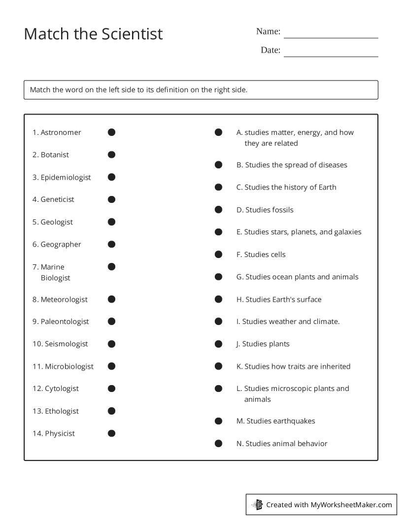 Match the Scientist - My Worksheet Maker: Create Your Own Worksheets