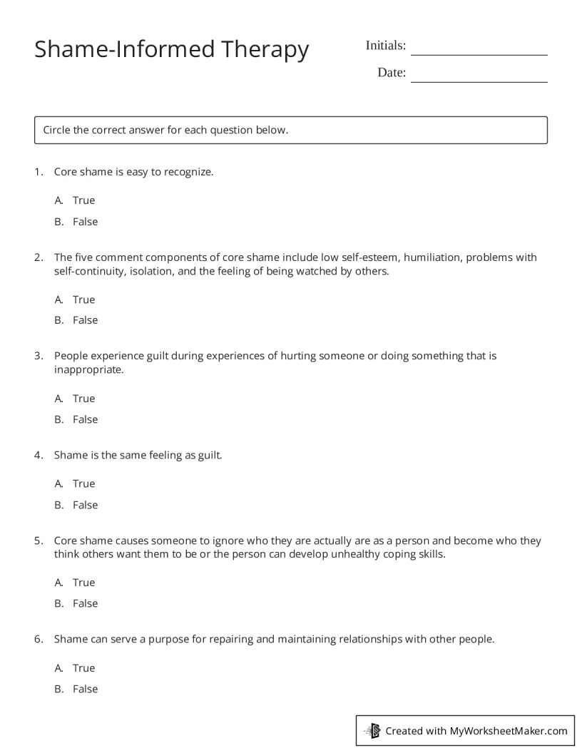 Shame-Informed Therapy - My Worksheet Maker: Create Your Own Worksheets