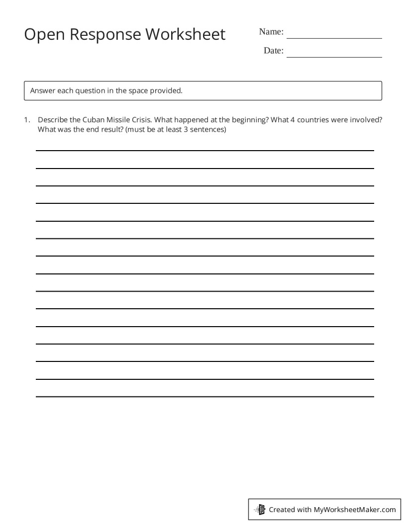 Open Response Worksheet - My Worksheet Maker: Create Your Own Worksheets