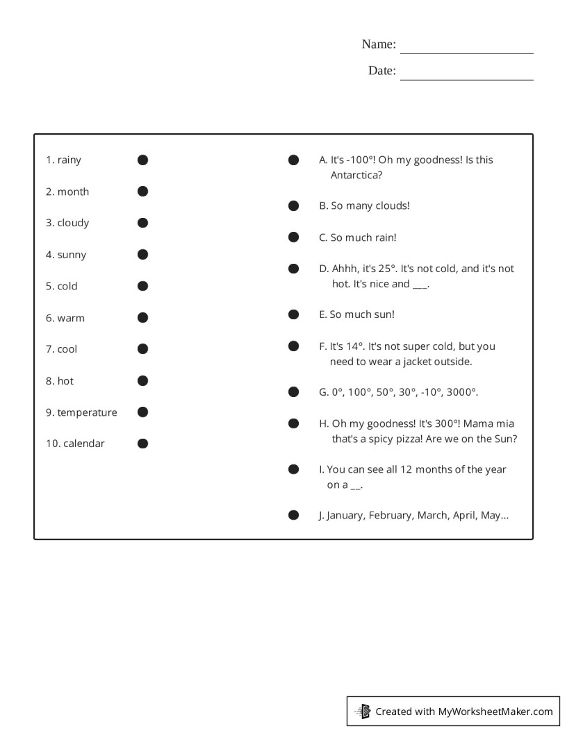 Matching Worksheet - My Worksheet Maker: Create Your Own Worksheets