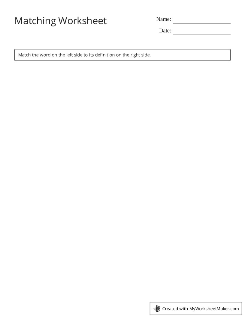 Matching Worksheet - My Worksheet Maker: Create Your Own Worksheets