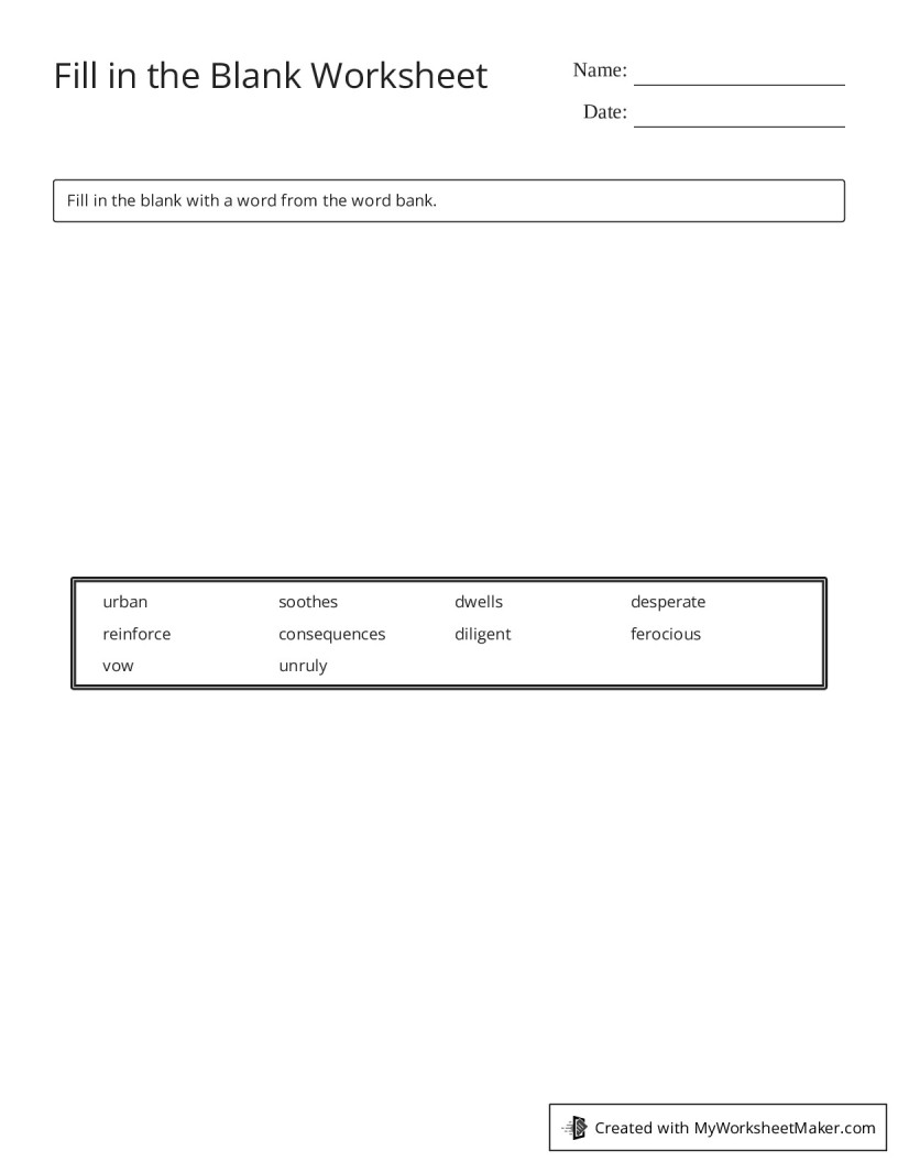 Fill in the Blank Worksheet - My Worksheet Maker: Create Your Own ...