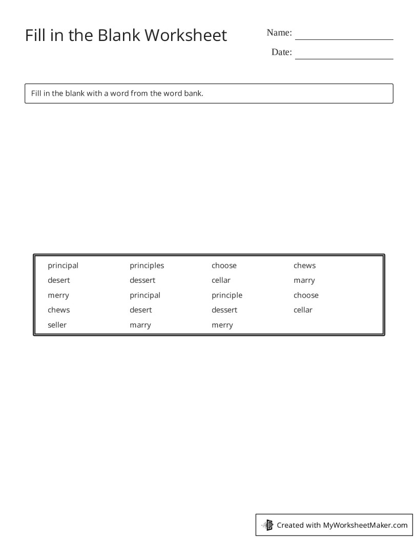 Fill in the Blank Worksheet - My Worksheet Maker: Create Your Own ...