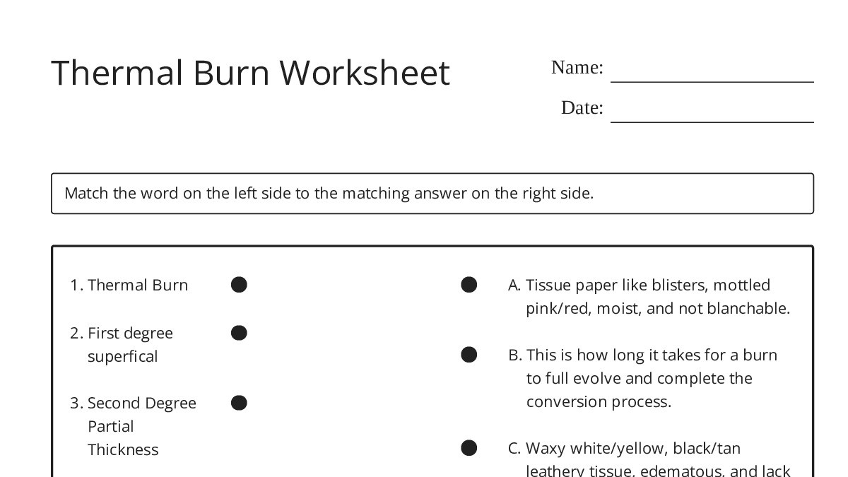 Thermal Burn Worksheet - My Worksheet Maker: Create Your Own Worksheets