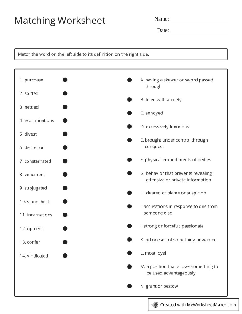 Matching Worksheet - My Worksheet Maker: Create Your Own Worksheets