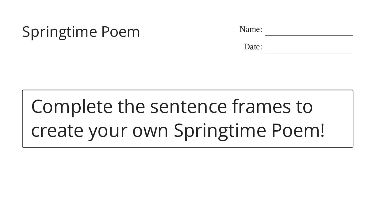 Springtime Poem - My Worksheet Maker: Create Your Own Worksheets