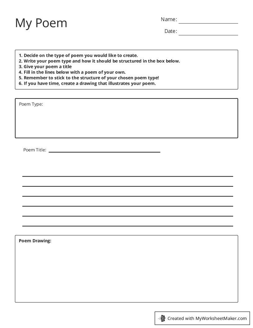 My Poem - My Worksheet Maker: Create Your Own Worksheets