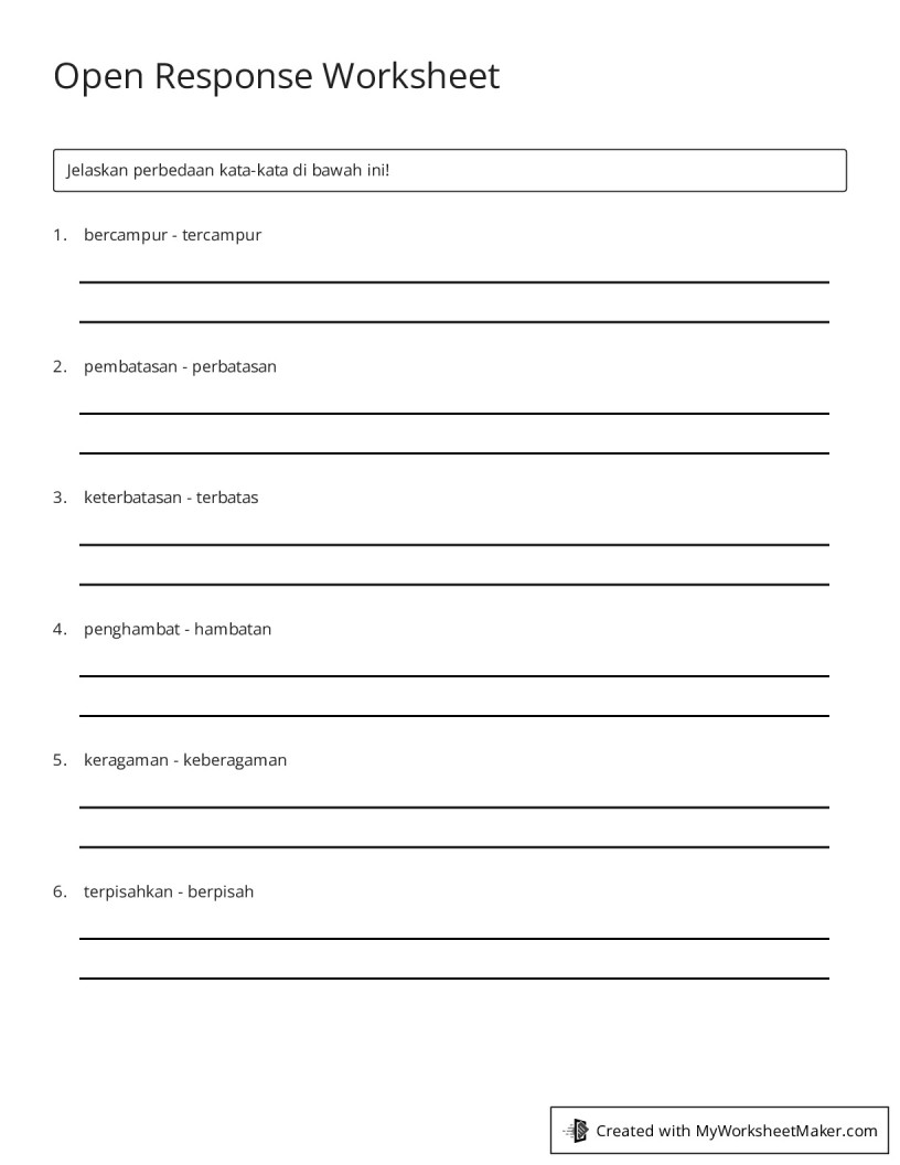 Open Response Worksheet - My Worksheet Maker: Create Your Own Worksheets