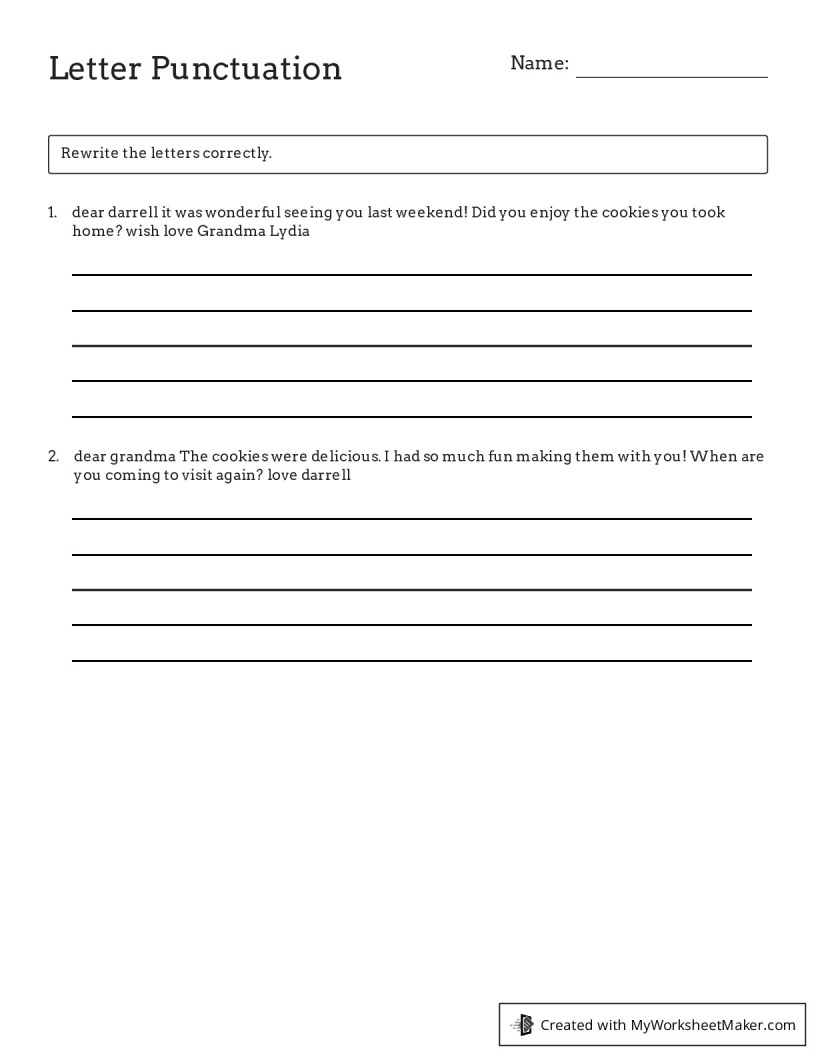 Letter Punctuation - My Worksheet Maker: Create Your Own Worksheets