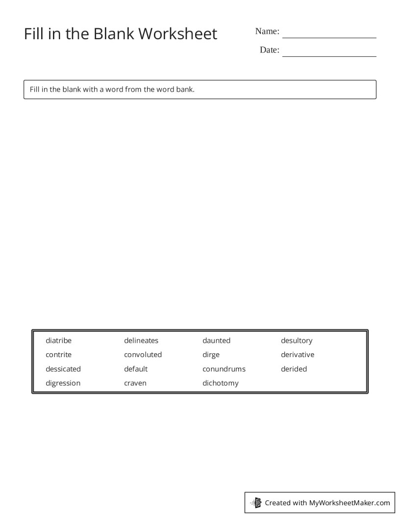 Fill in the Blank Worksheet - My Worksheet Maker: Create Your Own ...