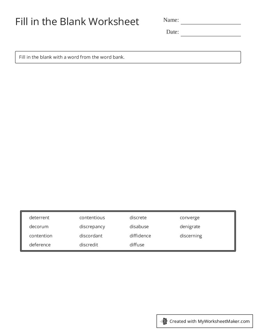 Fill in the Blank Worksheet - My Worksheet Maker: Create Your Own ...