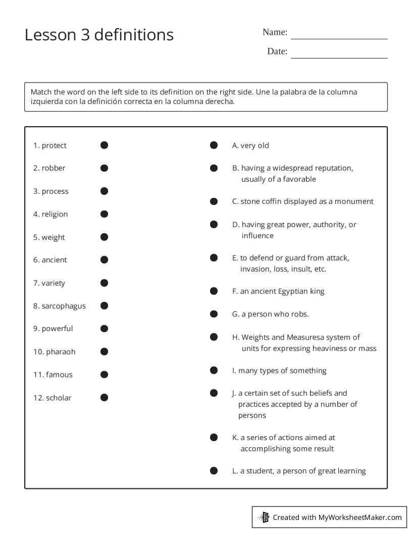 Lesson 3 definitions - My Worksheet Maker: Create Your Own Worksheets