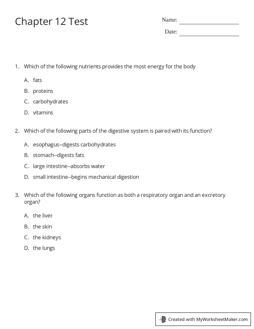 Chapter 12 Test - My Worksheet Maker: Create Your Own Worksheets