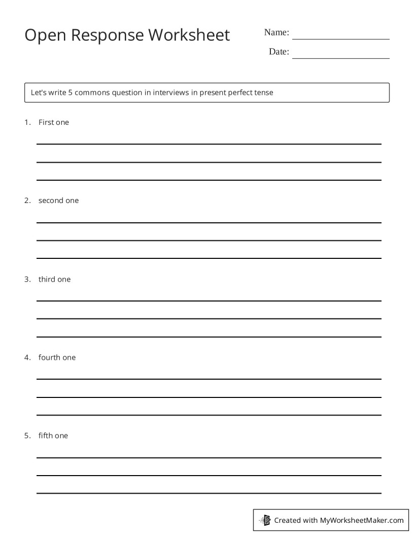 Open Response Worksheet - My Worksheet Maker: Create Your Own Worksheets