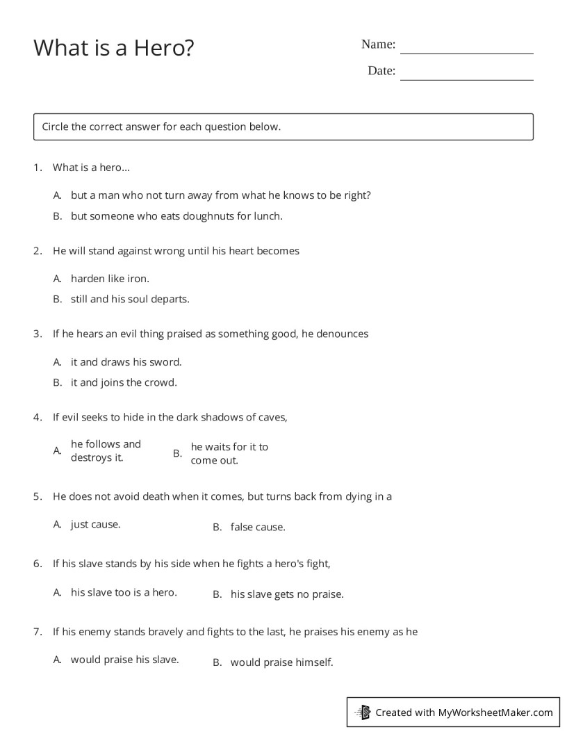What is a Hero? - My Worksheet Maker: Create Your Own Worksheets