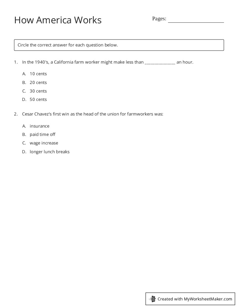 How America Works - My Worksheet Maker: Create Your Own Worksheets