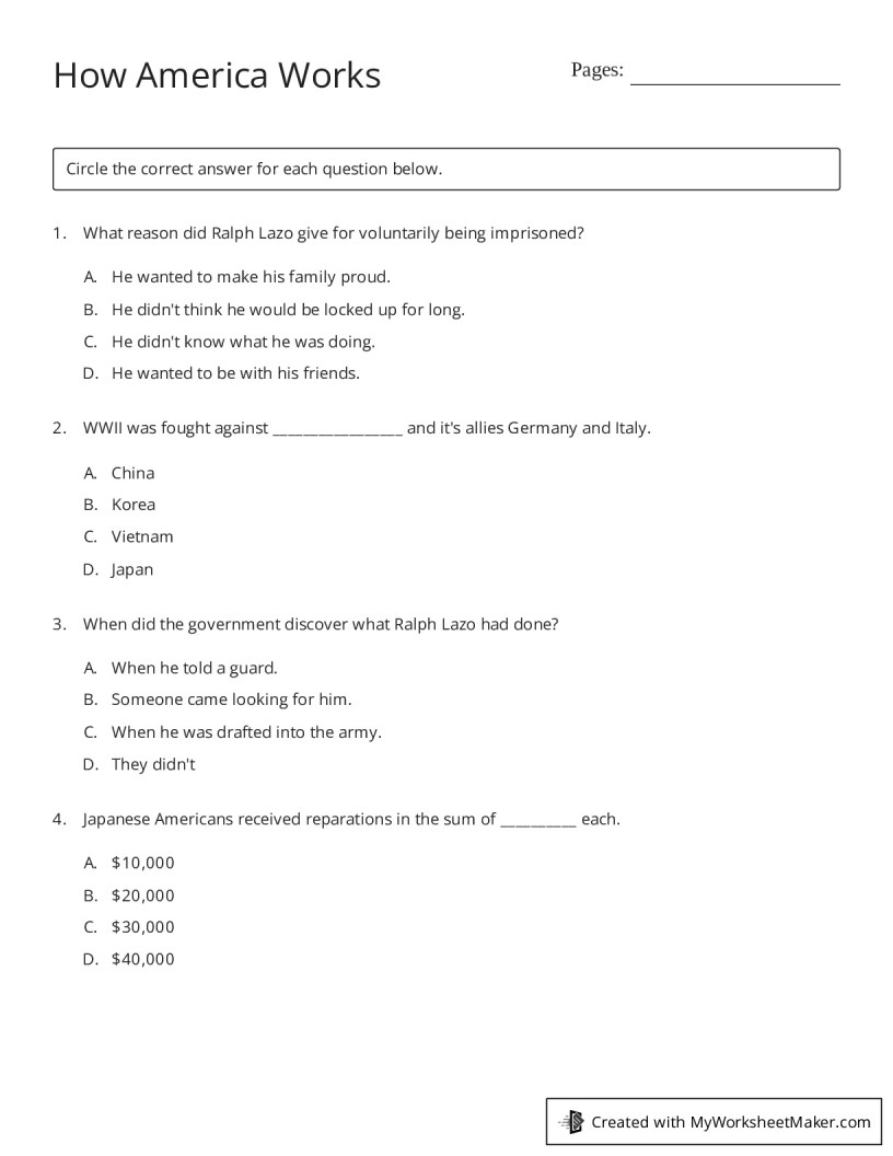 How America Works - My Worksheet Maker: Create Your Own Worksheets