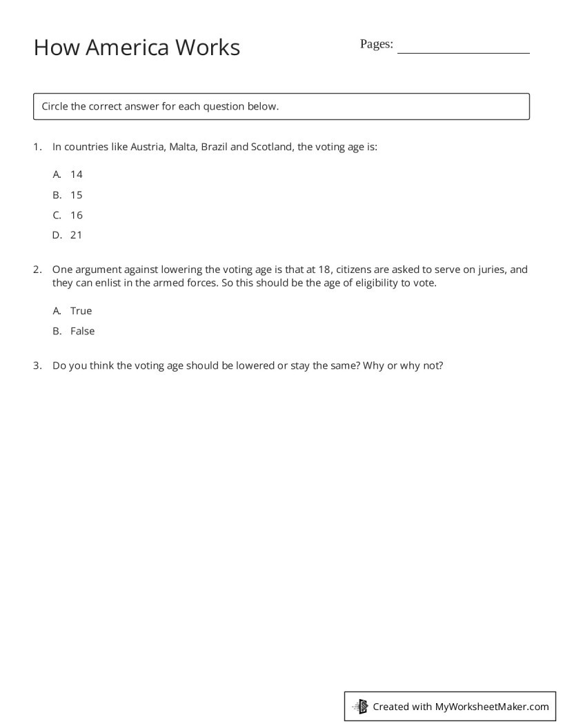 How America Works - My Worksheet Maker: Create Your Own Worksheets