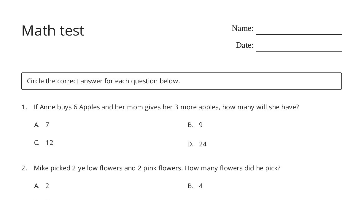 Math test - My Worksheet Maker: Create Your Own Worksheets