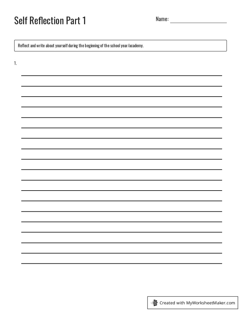 Self Reflection Part 1 - My Worksheet Maker: Create Your Own Worksheets